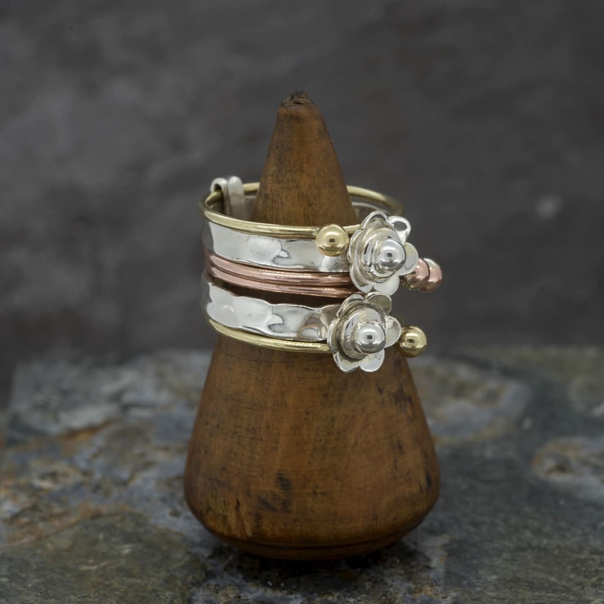 Mixed Metal Flower Stacker Ring - Royal Mile Silver