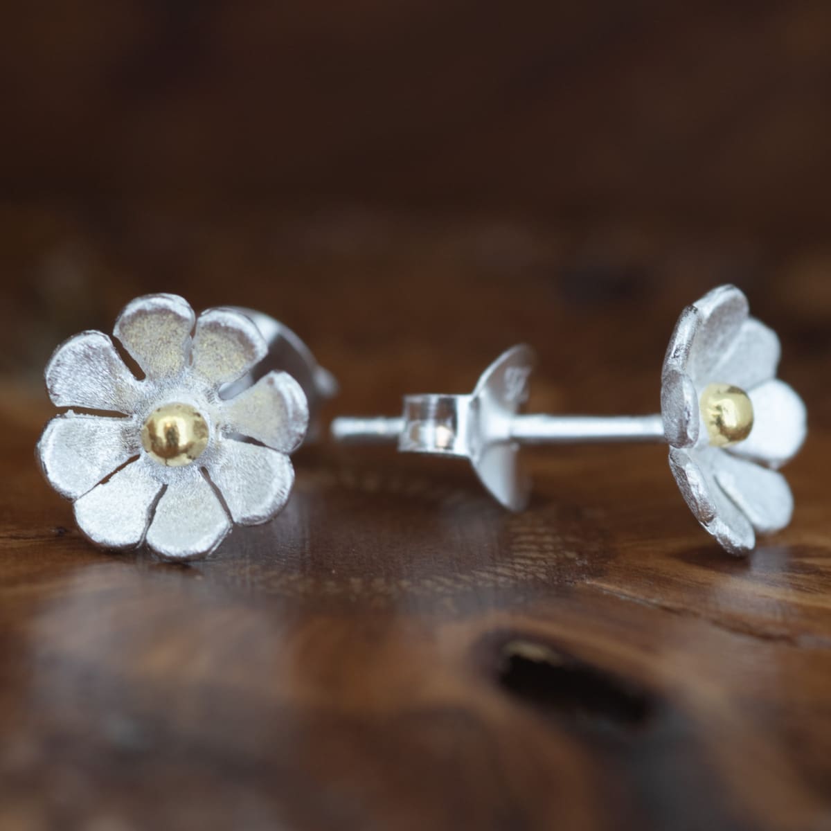 Silver and Gold Flower Stud Earrings - Royal Mile Silver