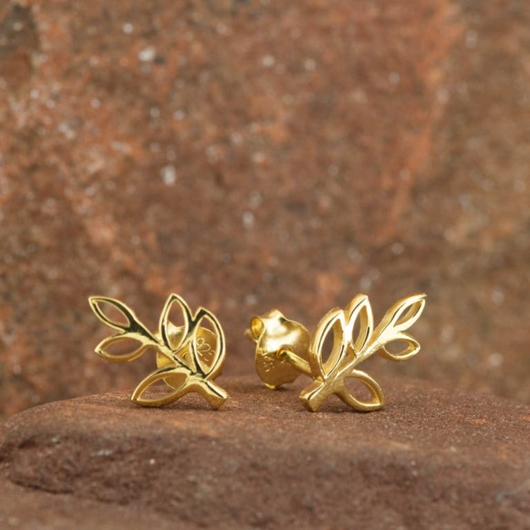 Open Leaf Stud Earrings in Gold - Royal Mile Silver