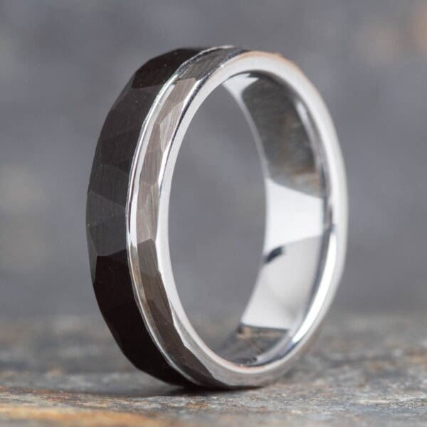 Hammered Brushed Silver and Black Tungsten Ring (4mm wide) - Royal Mile ...