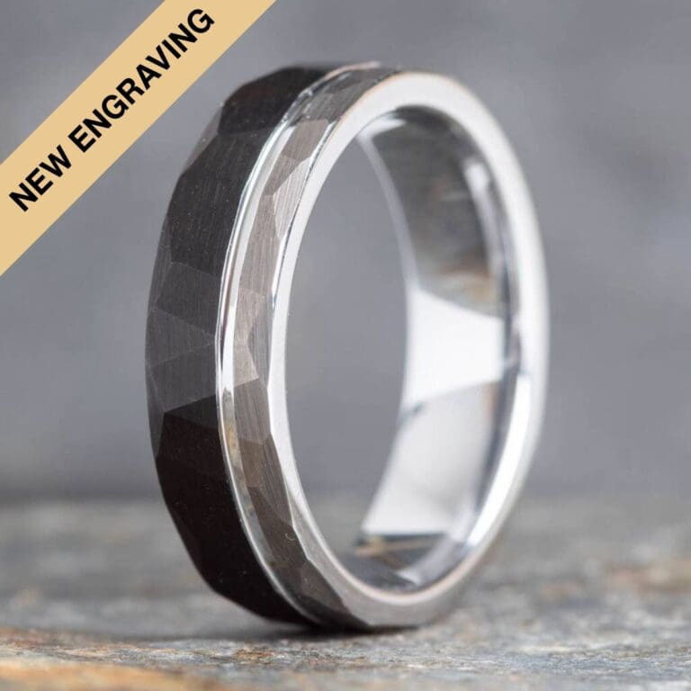 Hammered Brushed Silver and Black Tungsten Ring (4mm wide) - Royal Mile ...